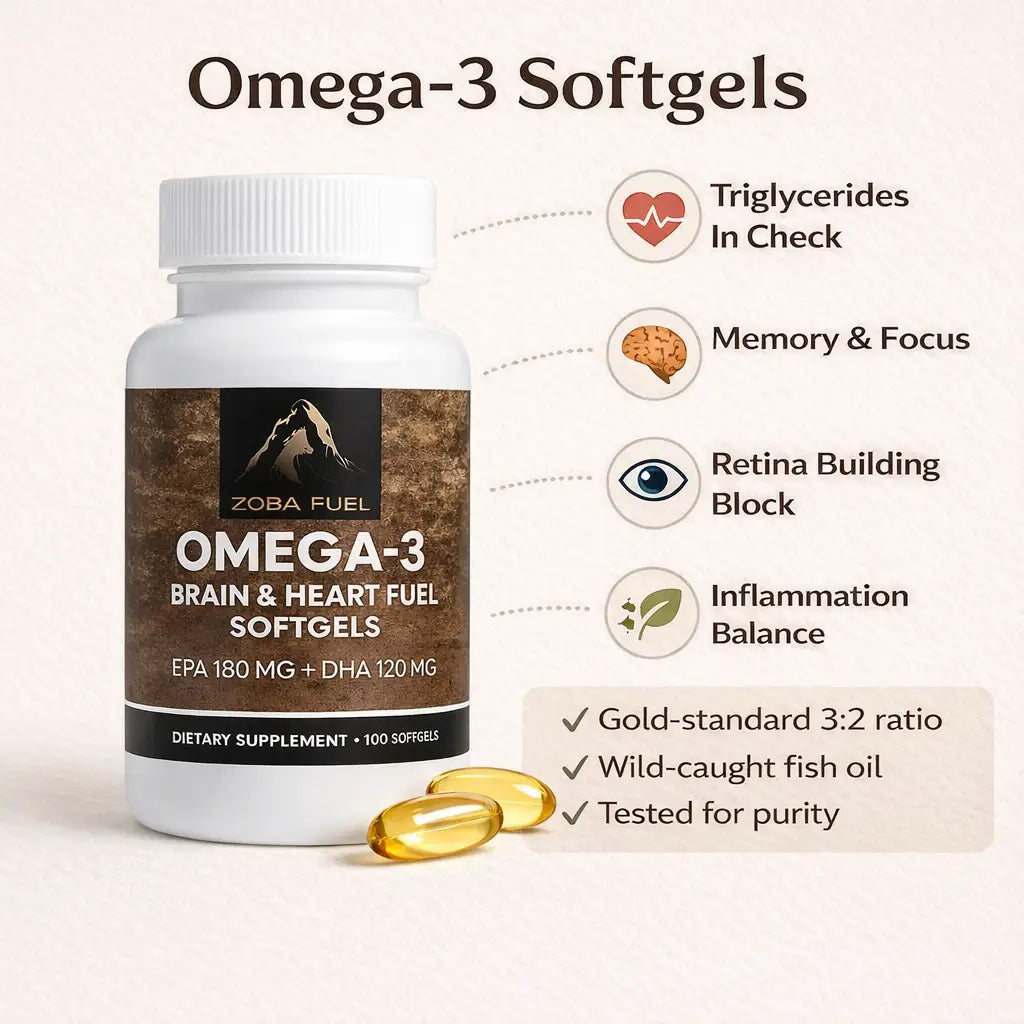 Omega-3 Brain & Heart Fuel Softgels – Zoba Fuel